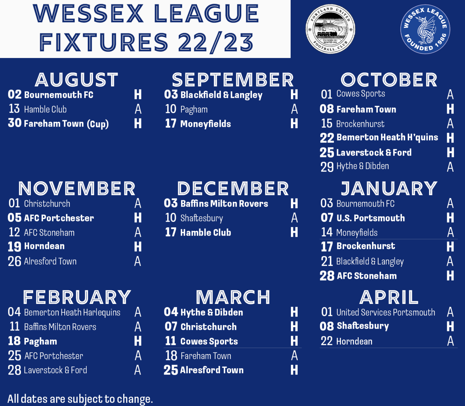 First Team's Full Fixture List Announced - Portland United Football Club